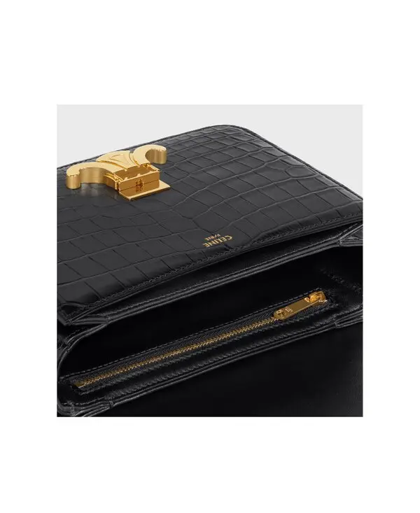 Celine Teen Triomphe Bag In Crocodile - Black