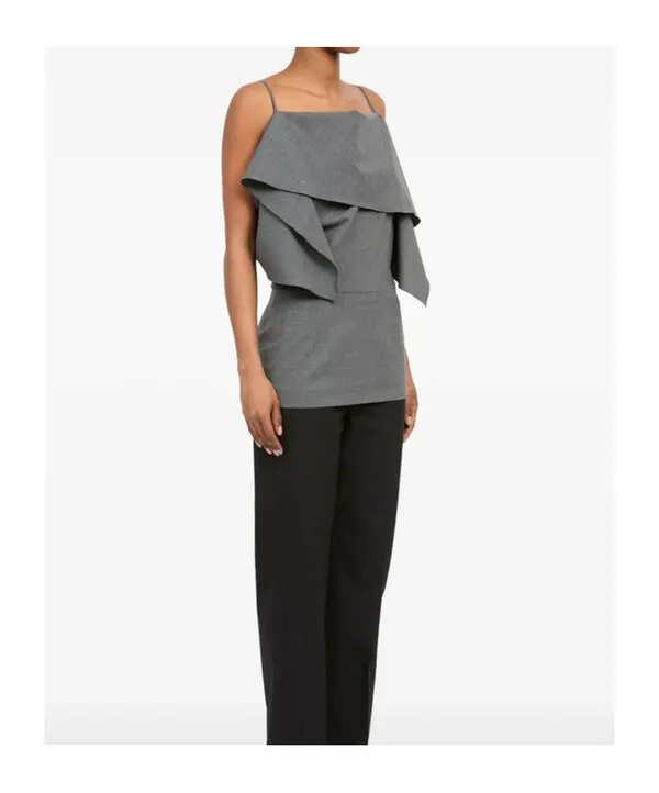 MAISON MARGIELA Sleeveless Ruffled Strap Top - Grey