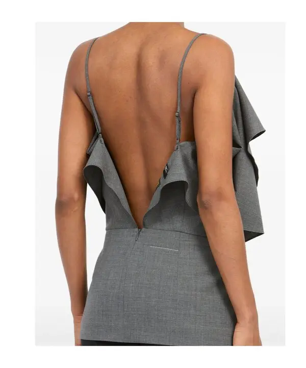 MAISON MARGIELA Sleeveless Ruffled Strap Top - Grey