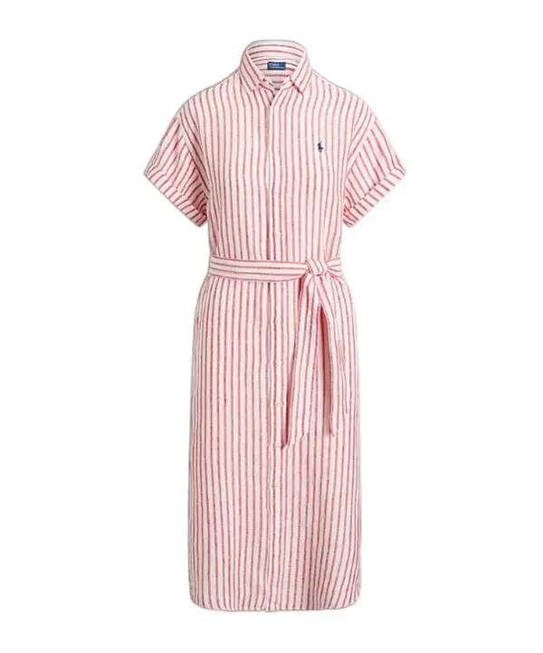 Polo Ralph Lauren Striped Belted Shirt Dress - Pink