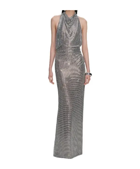SELF-PORTRAIT Halterneck Maxi Dress With Backless Cut