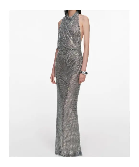 SELF-PORTRAIT Halterneck Maxi Dress With Backless Cut
