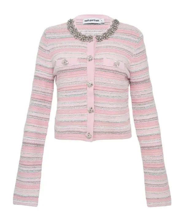 SELF-PORTRAIT Textured Cardigan - Pink