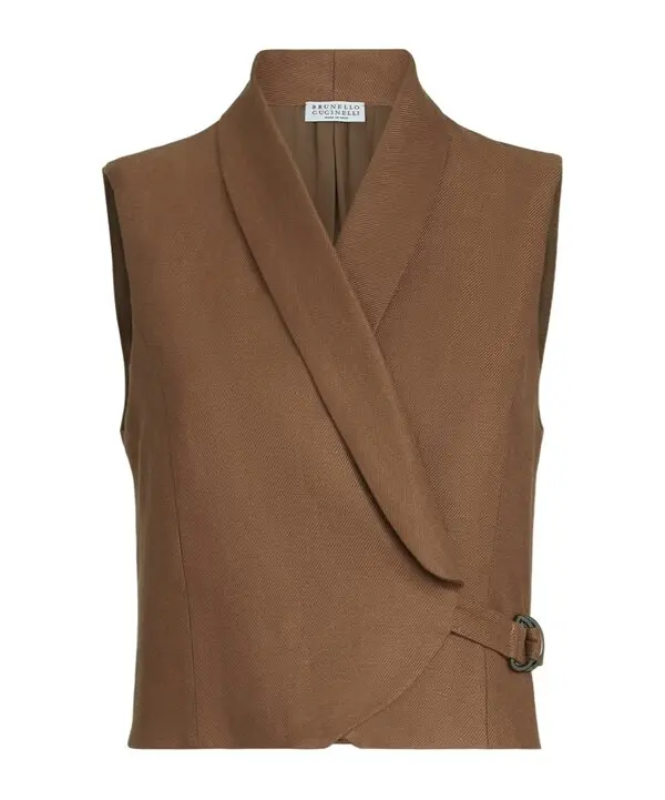 Brunello Cucinelli Sleeveless Shawl Collar Vest With D-ring Belt - Mou
