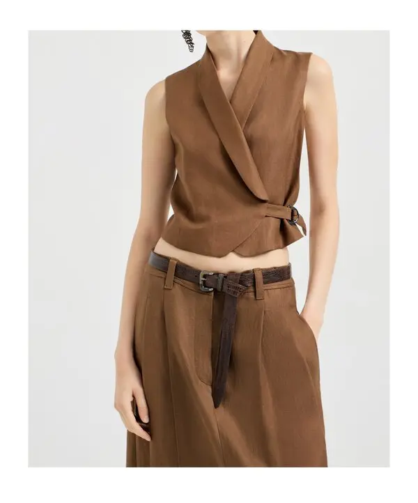 Brunello Cucinelli Sleeveless Shawl Collar Vest With D-ring Belt - Mou