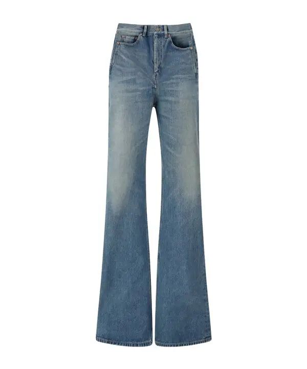 Saint Laurent Logo Patch Straight Leg Jeans - Blue