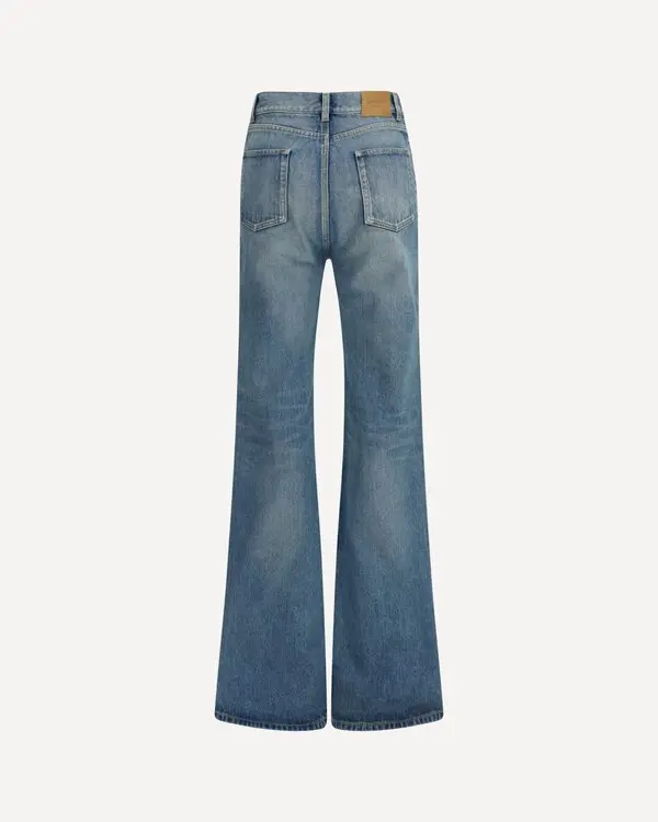 Saint Laurent Logo Patch Straight Leg Jeans - Blue