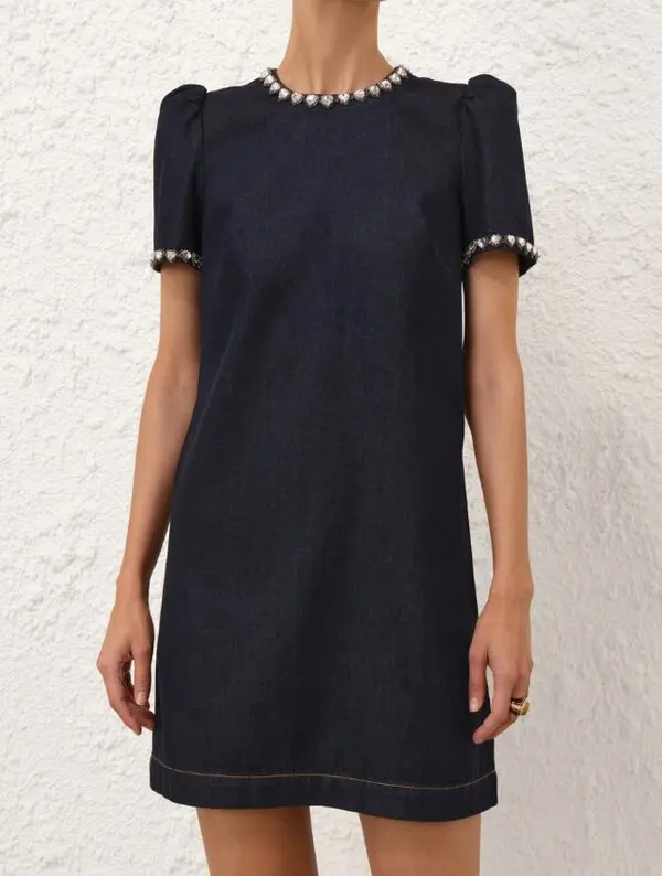 Zimmermann Embellished Denim Mini Dress - Black