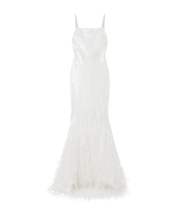 Retrofete Odessa Sequined Gown With Feathered Hem