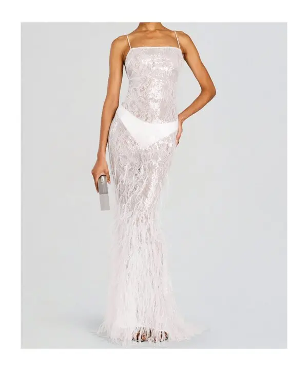 Retrofete Odessa Sequined Gown With Feathered Hem