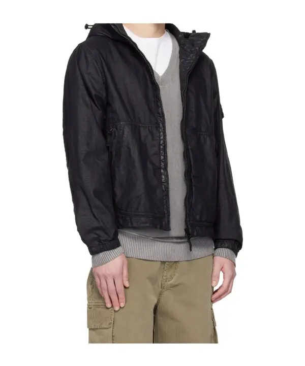 Stone Island Logo Patch Hooded Jacket - Black