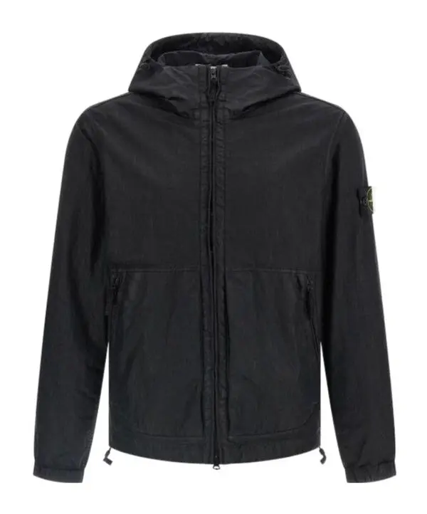 Stone Island Logo Patch Hooded Jacket - Black