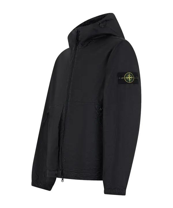 Stone Island Logo Patch Hooded Jacket - Black