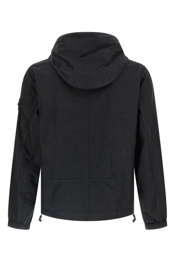 Stone Island Logo Patch Hooded Jacket - Black