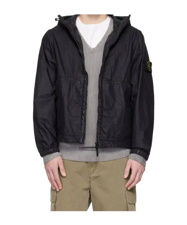 Stone Island Logo Patch Hooded Jacket - Black