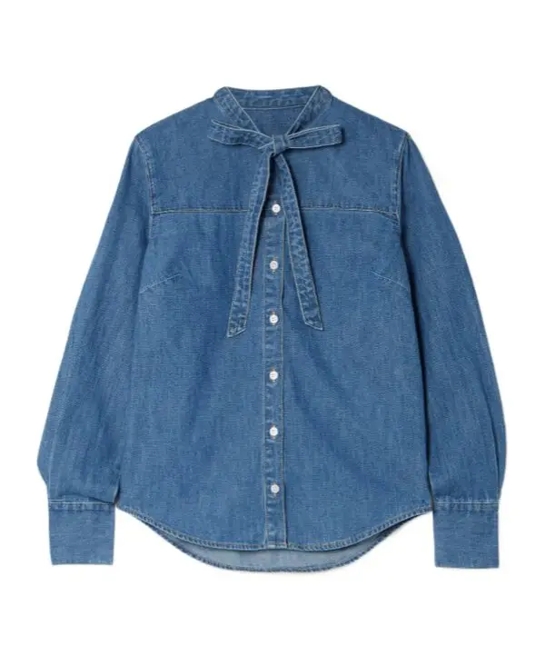 Veronica Beard Gabby Tie-detailed Denim Shirt - Mid Denim