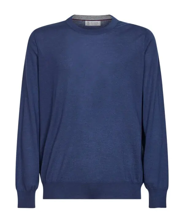 Brunello Cucinelli Ribbed Crewneck Knitted Sweater - Blue