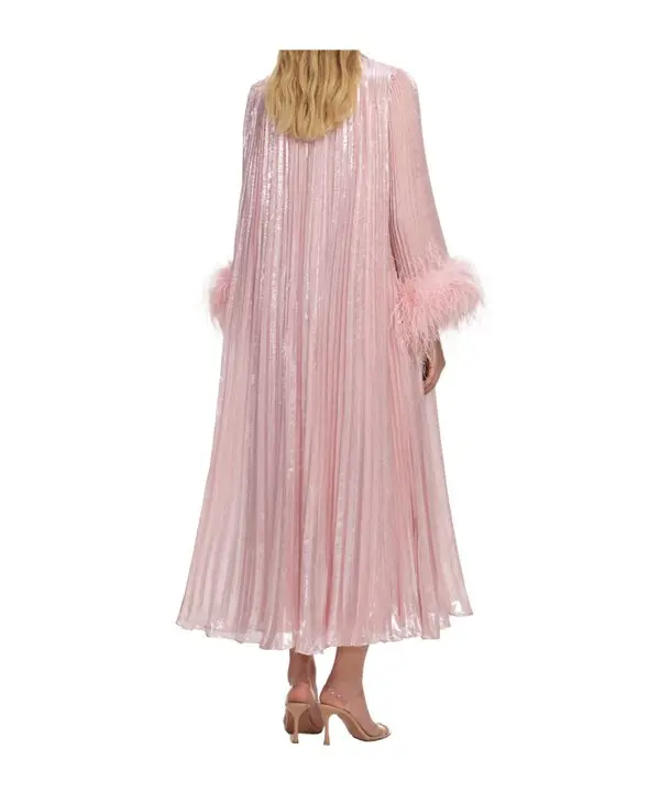 SELF-PORTRAIT Feather Trim Midi Dress - Pink