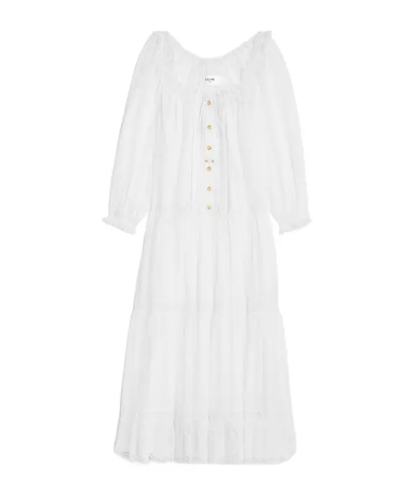 Celine Embroidered Folk Dress In Cotton Muslin