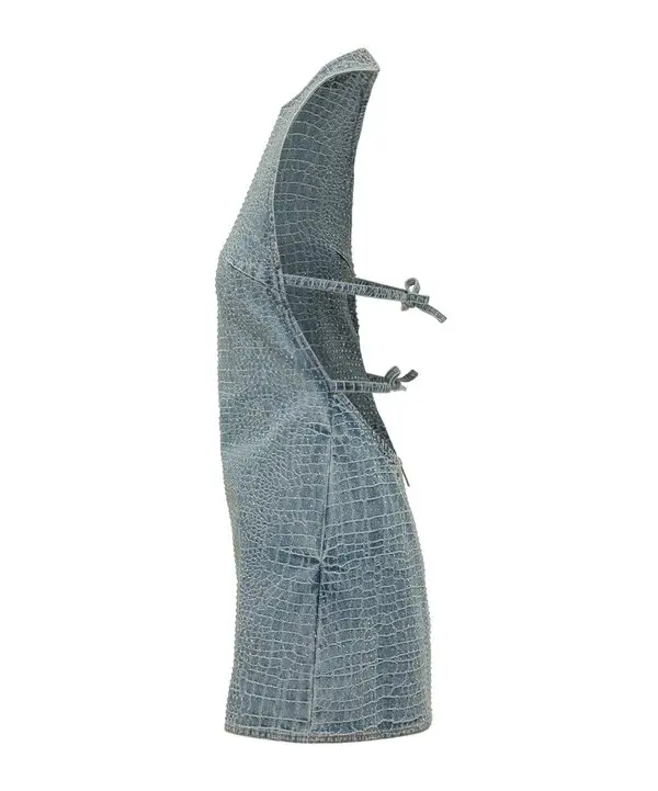 SELF-PORTRAIT Embossed Denim Mini Dress - Blue
