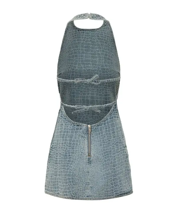 SELF-PORTRAIT Embossed Denim Mini Dress - Blue