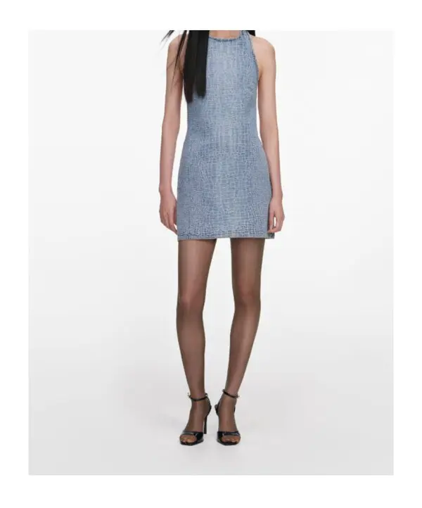 SELF-PORTRAIT Embossed Denim Mini Dress - Blue