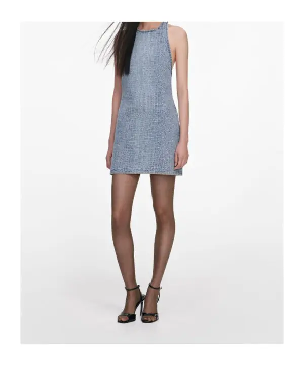 SELF-PORTRAIT Embossed Denim Mini Dress - Blue