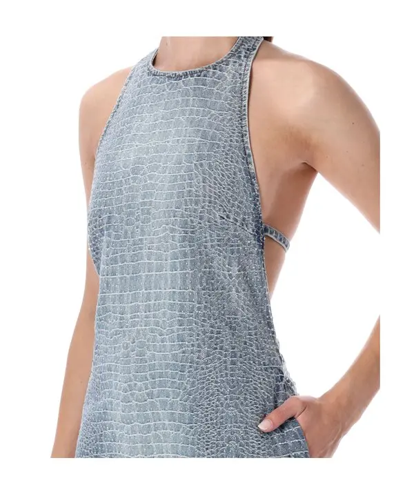 SELF-PORTRAIT Embossed Denim Mini Dress - Blue