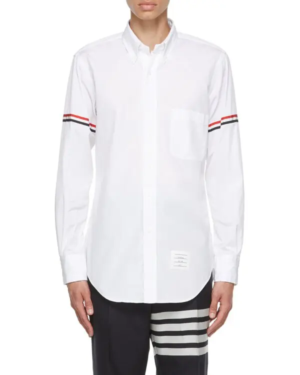Thom Browne Rwb Striped Long-sleeved Shirt - White
