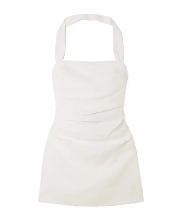 SIR. Noemi Ruched Linen Halterneck Mini Dress - Ivory