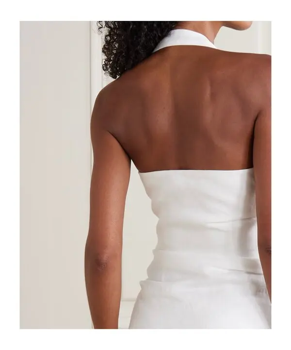 SIR. Noemi Ruched Linen Halterneck Mini Dress - Ivory