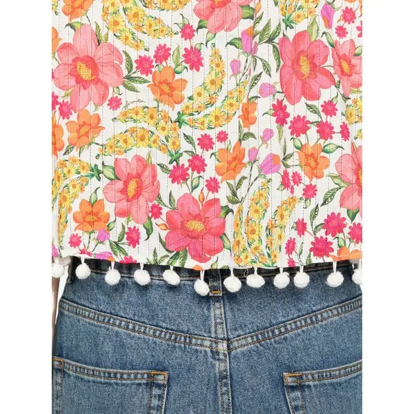 Farm Rio Floral Printed Pom-pom Sleeveless Top