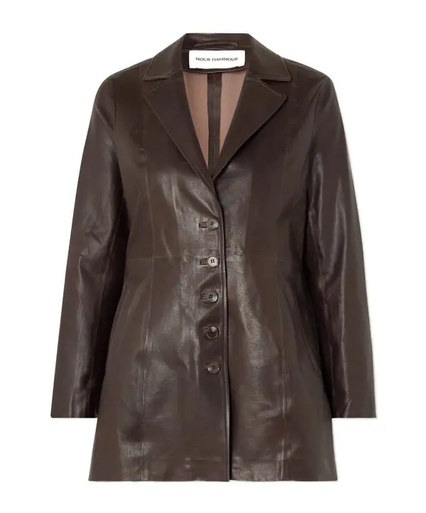 Nour Hammour Long-sleeved Leather Blazer