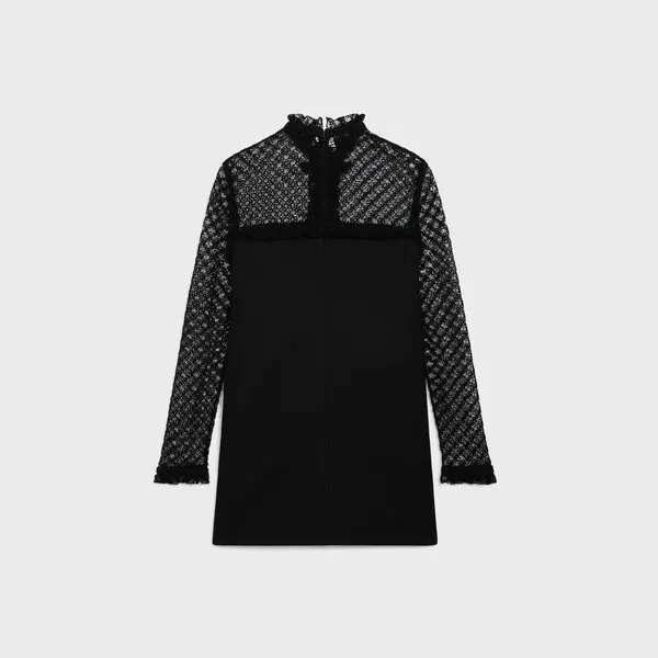 Celine Lace Mini Dress In Diagonal Wool