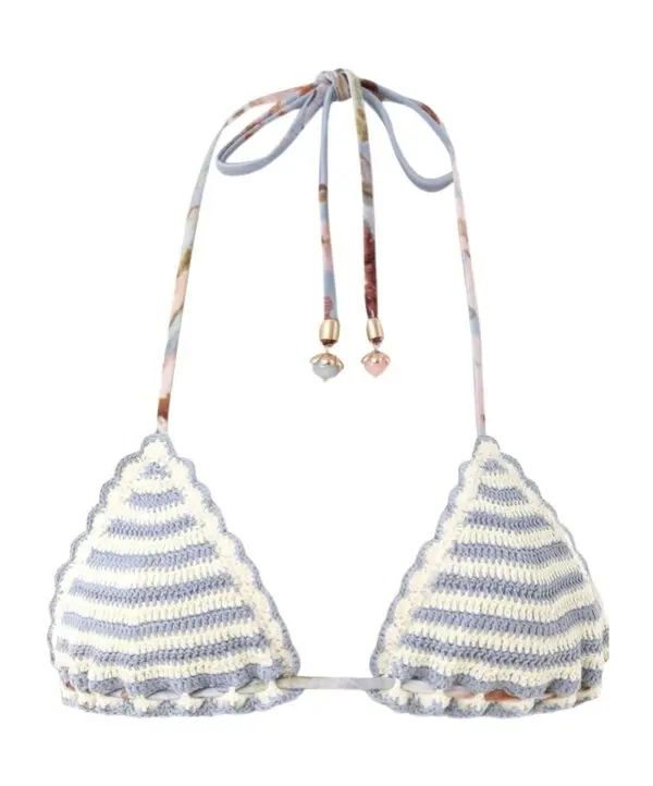 Zimmermann Awaken Striped Crochet Bikini Top - Blue-stripe