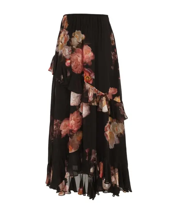 Zimmermann Floral Asymmetrical Frilled Midi Skirt