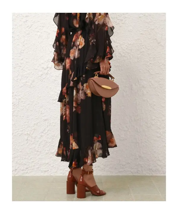 Zimmermann Floral Asymmetrical Frilled Midi Skirt