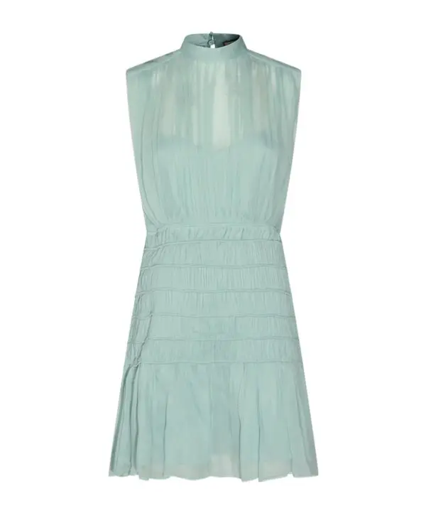 TWINSET Sleeveless High Neck Shirred Dress - Green