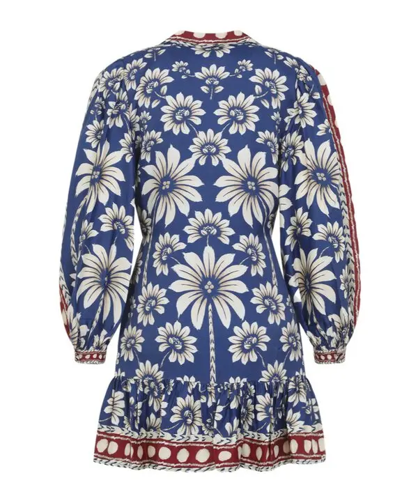 Farm Rio Floral Print V-neck Mini Dress With Ruffled Hem