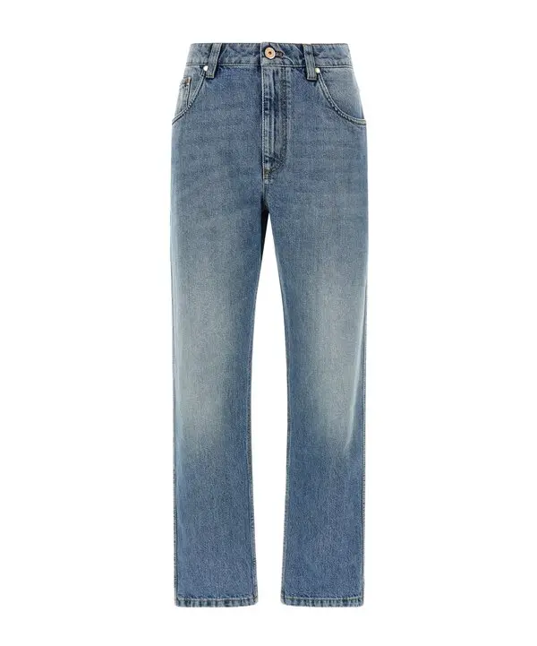 Brunello Cucinelli Logo Patch Straight Leg Jeans - Blue