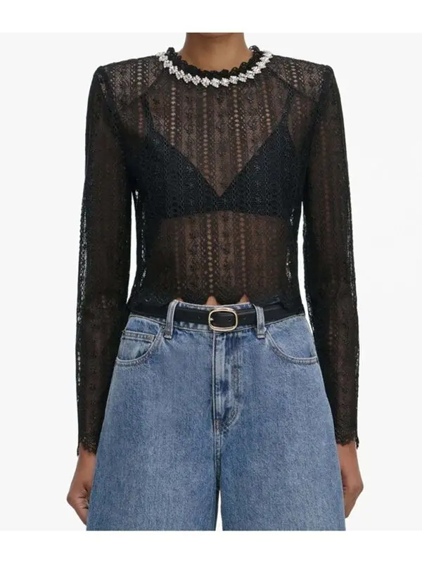 SELF-PORTRAIT Embellished Trim Lace Blouse