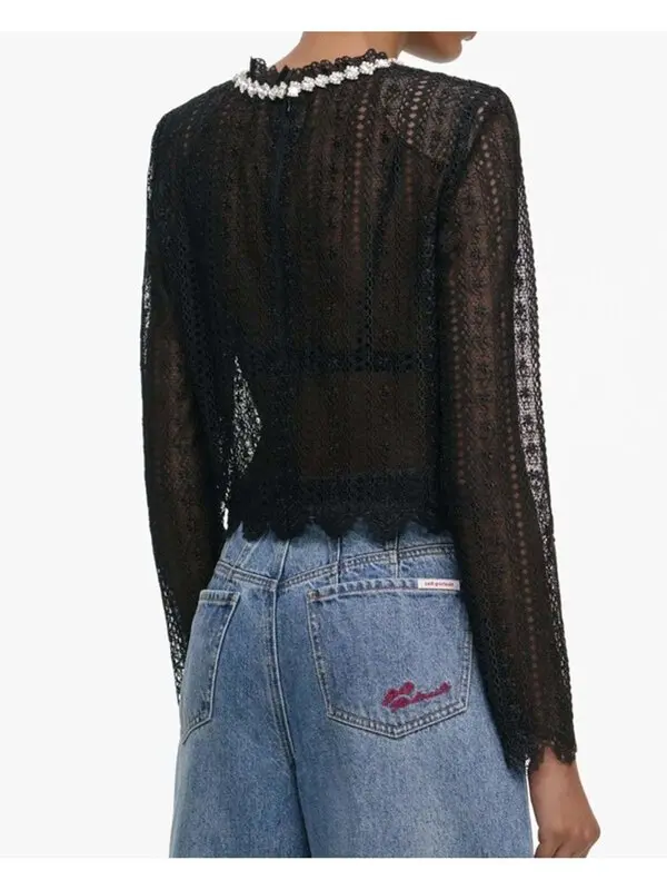 SELF-PORTRAIT Embellished Trim Lace Blouse