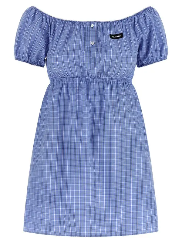Miu Miu Checked Mini Dress - Light Blue