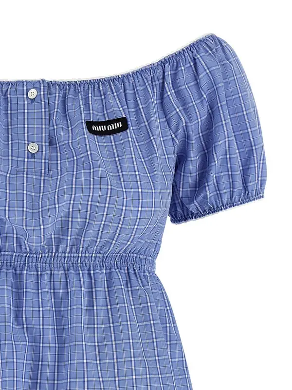 Miu Miu Checked Mini Dress - Light Blue