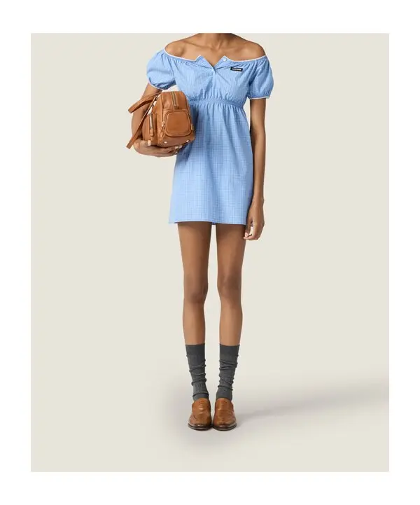 Miu Miu Checked Mini Dress - Light Blue
