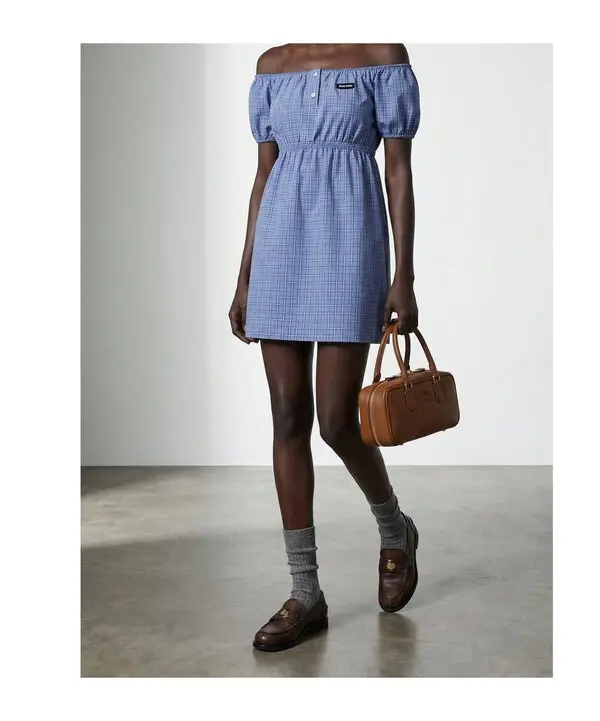 Miu Miu Checked Mini Dress - Light Blue