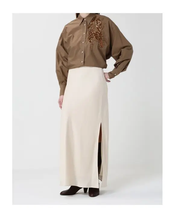Brunello Cucinelli Maxi Skirt With Side Slits - Nude