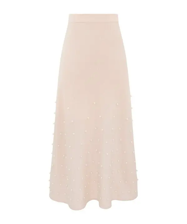 Zimmermann Elasticated Waist A-line Skirt With Beaded Details - Nude