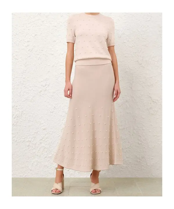Zimmermann Elasticated Waist A-line Skirt With Beaded Details - Nude