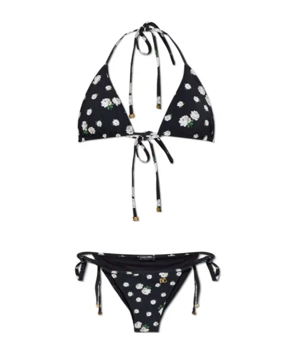 Dolce & Gabbana Floral Print Triangle Bikini - Black